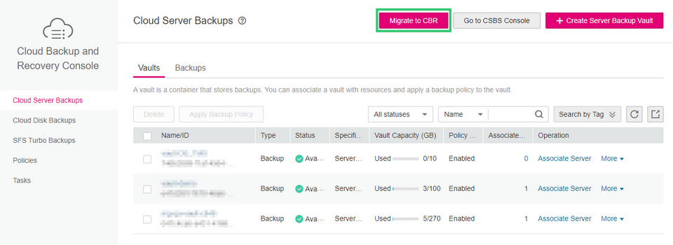 Migration to CBR – General Availability - Open Telekom Cloud
